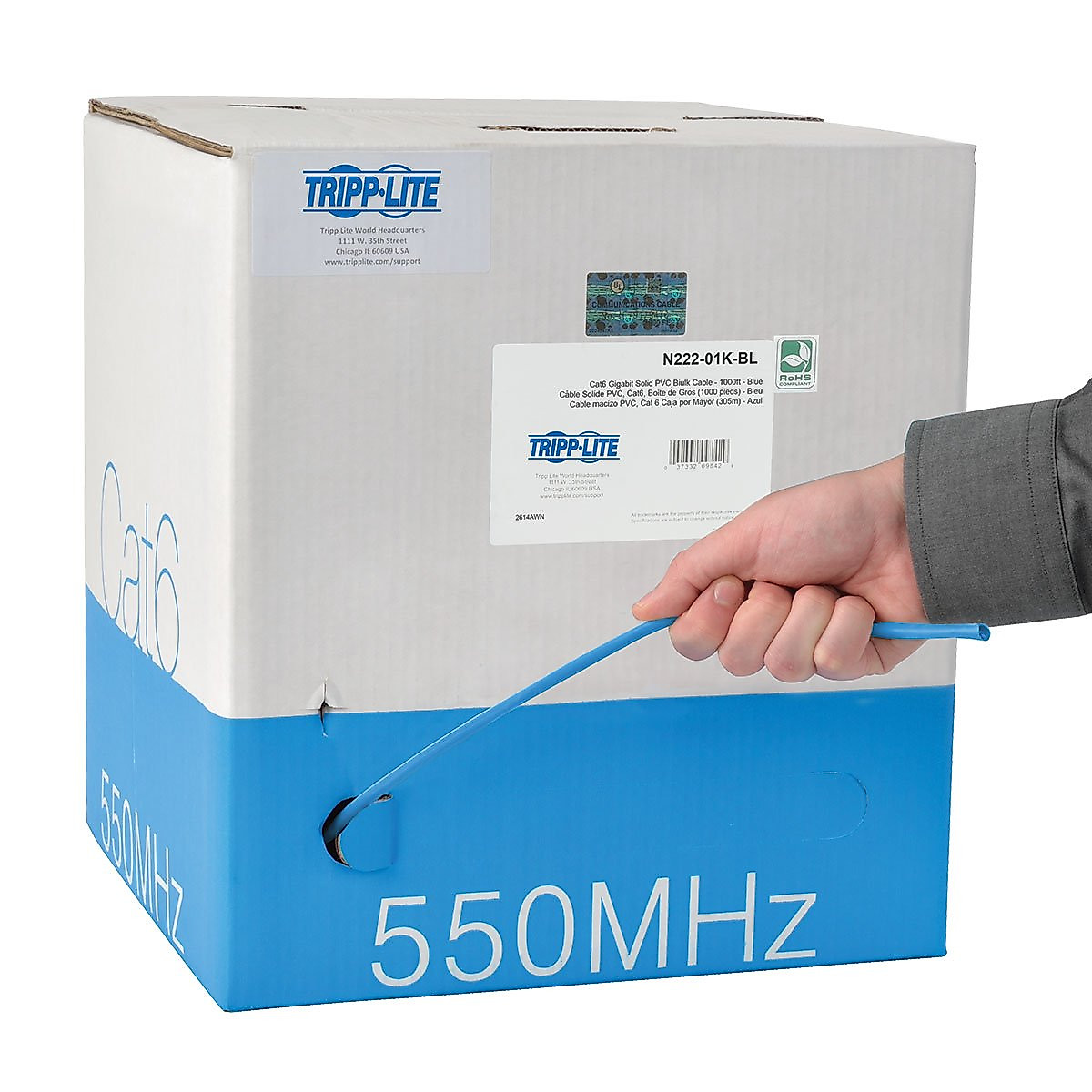 Tripp Lite Cat6 Gigabit Bulk Solid PVC Cable Blue, 1000-ft.(N222-01K-BL)