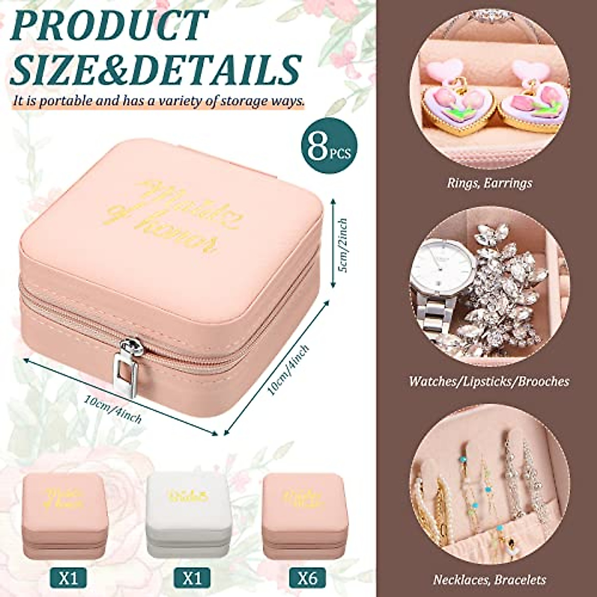 Hotop 8 Pcs Bridesmaid Proposal Box Wedding Gifts Portable Jewelry Mini Travel Jewellery Organizer for Rings Earrings Necklaces, Bachelorette Party Favors (Hotop-JES97)
