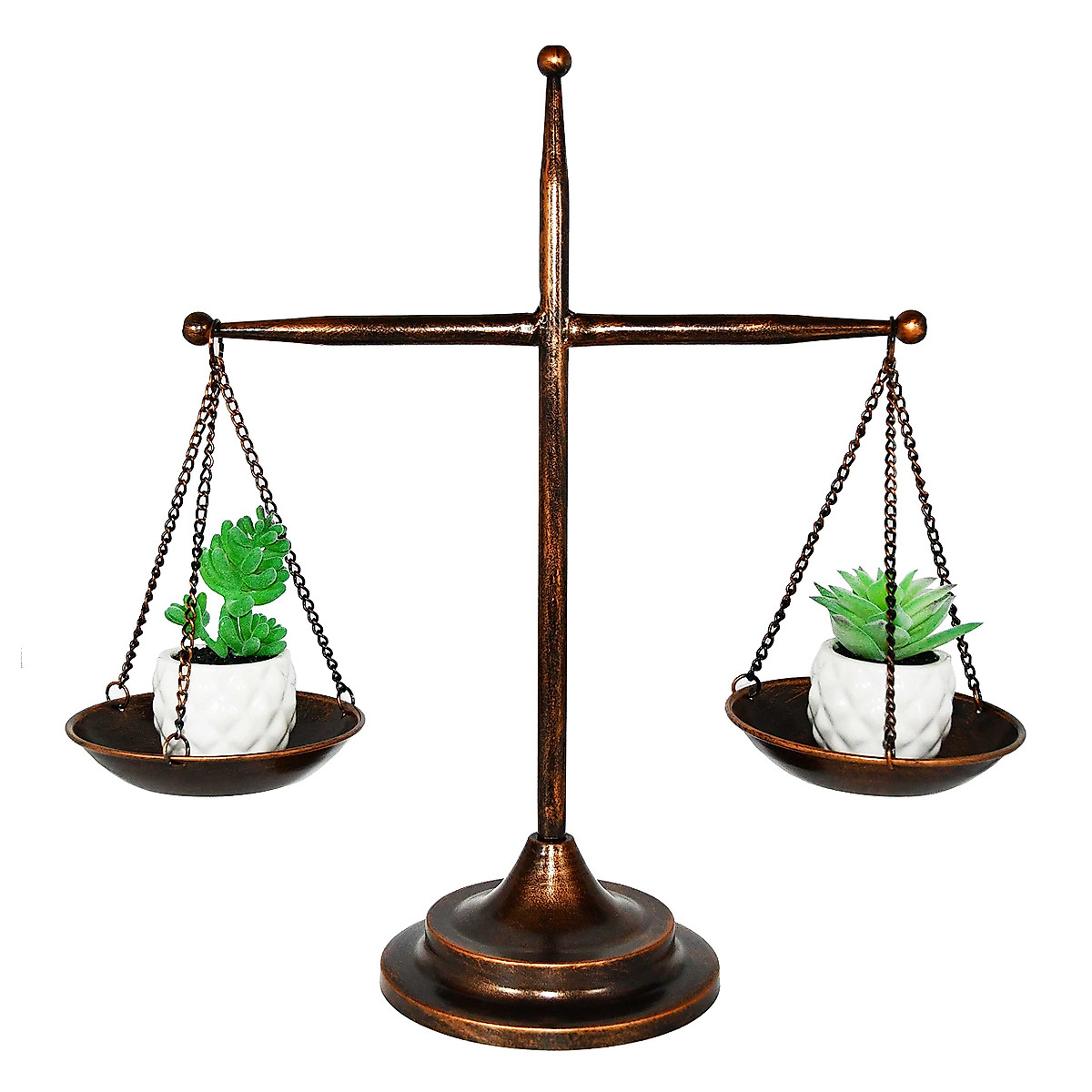 Owlgift Vintage Style Metal Libra Jewelry Display Tray Cosmetic Organizer Storage, Lawyer Scale of Justice, Farmhouse Candleholder - Bronze, 12.6" W x 16.5" H