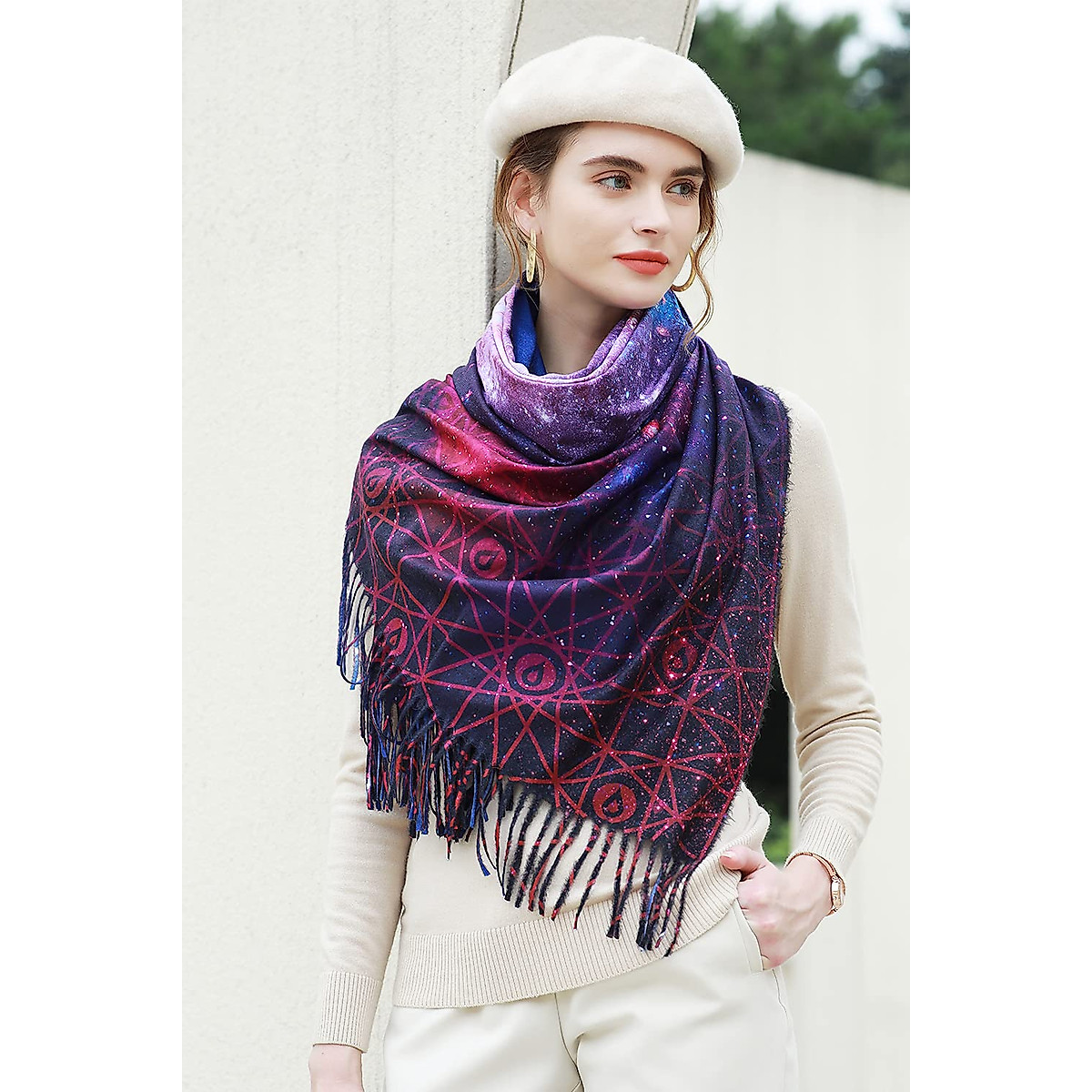 RIIQIICHY Pashmina Shawls and Wraps for Evening Dresses Fall Winter Scarfs for Women Blanket Scarf Painting Printed Scarves