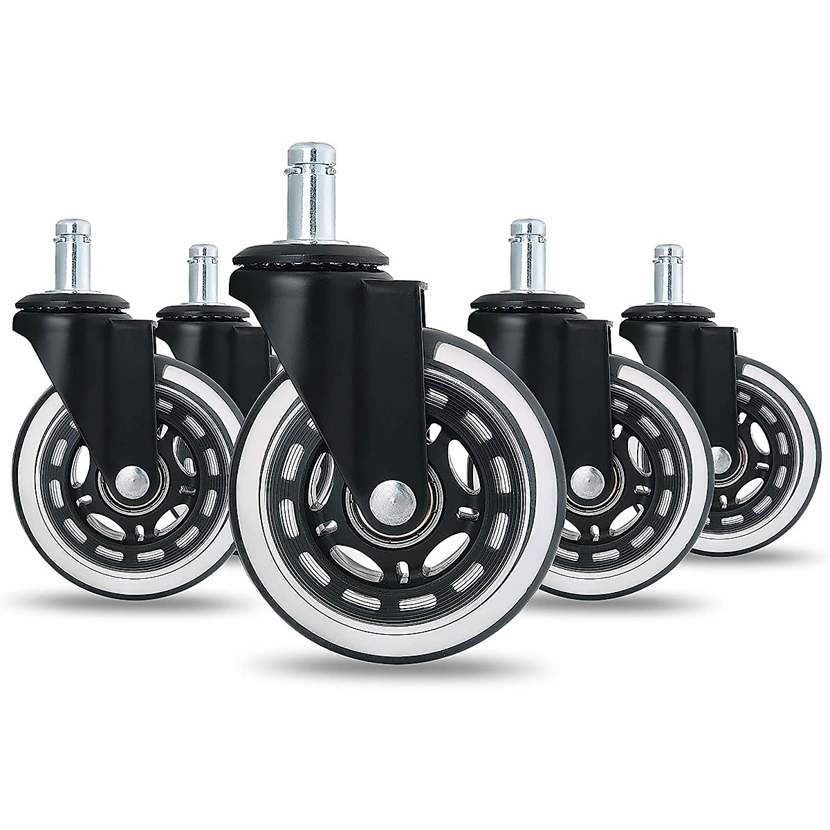 Office Chair Wheels (Set of 5), 3'' 100% No Scratches Caster Wheels, Heavy Duty & Safe Computer Gaming Chair Casters Quiet Rolling, Suitable for All Floors Including Hardwood Cappet