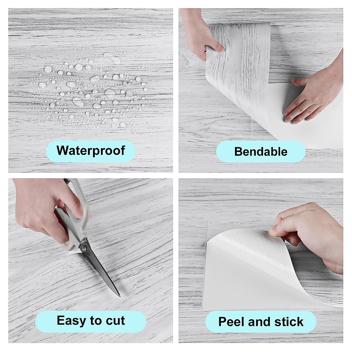 Skyblur 32PCS White Grey Wood Vinyl Flooring Planks Peel and Stick Floor Tile Adhesive Peel and Stick Flooring Stick on Tiles for Bedroom Floor Balcony Bathroom Vinyl Floor Stickers 35x6 Inch