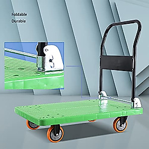 Flatbed Hand Cart Platform Truck Folding Lightweight Push Cart with 4 Wheels and Metal Handle for Silent Moving Library Office Home High Load Capacity Heavy Duty Flatbed Cart (Size : 90 * 60