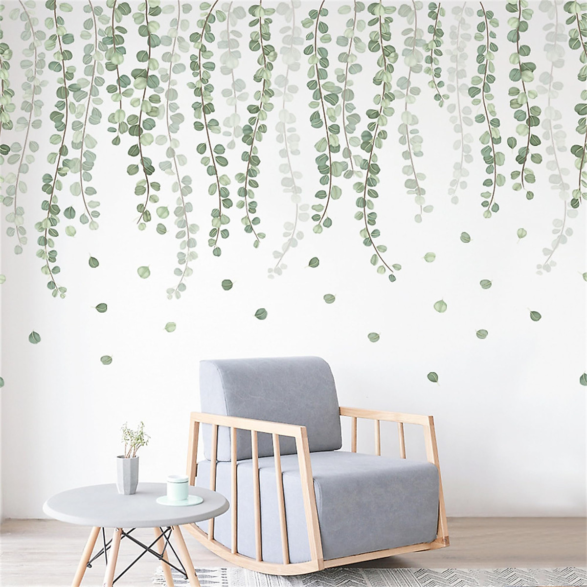 WAFT YEARN Vinyl Green Plants Leaves Hanging Vine Leaf Wall Decal Sticker Removable Wall Decor For Nursery School Classroom Bedroom Bathroom Boys Girls Room Playroom Office Green Peel And Stick Decals