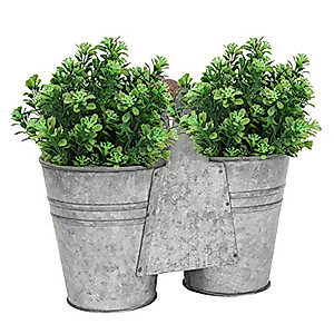 Stonebriar Small Antique Galvanized Metal Double Bucket with Wooden Handle, Gray