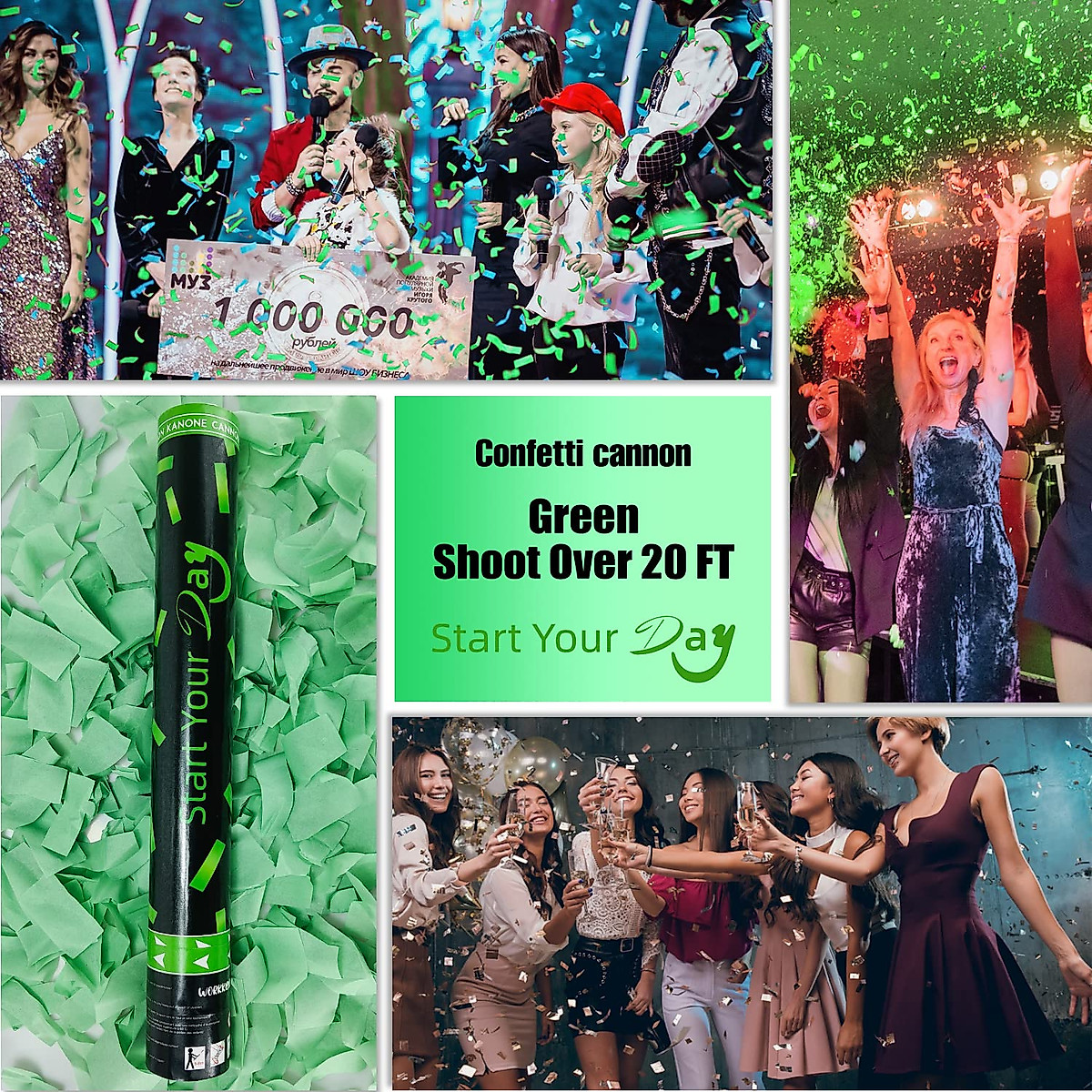 Confetti Cannons Confetti Poppers,15 Inch Biodegradable Party Poppers Confetti Shooters, WORKKEEP Green Confetti Pop for Birthday Wedding Celebration New Year Decorations Air Powered Confetti