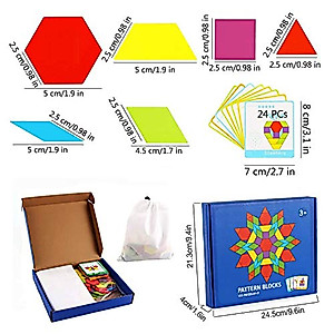 155 Pcs Wooden Pattern Blocks Set - Geometric Shape Puzzle Kindergarten Classic STEM Educational Montessori Tangram Toys with 24 Pcs Design Cards for Kids Boys Girls Ages Over 36 Months