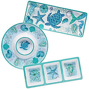 Certified International Serene Seas Melamine 3 Piece Hostess Servware Set, Multicolor, Large