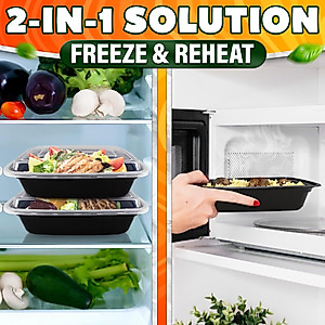 New Century, 50-Pack [32 oz] 1-Compartment Food Container - Rectangular Meal Prep Bento with Lid - Portable Lunch Box - Stackable - BPA Free - Freezer/Microwave/Dishwasher Safe - Reusable Storage