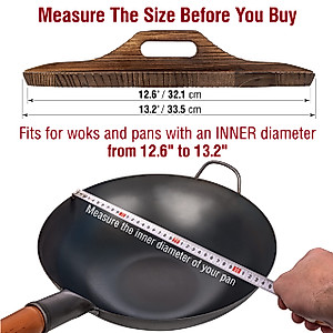 YOSUKATA Flat Bottom Wok Pan 13.5" + Premium Wok Cover 13,5 inch Pan Lid - Blue Carbon Steel Wok with Wooden Wok Lid 13,5 in with Ergonomic Handle