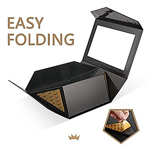 PACKQUEEN Gift Box with Window, 9x6.5x3.8 Inches, Black Gift Box for Present Contains Ribbon, Card, Groomsman Proposal Box, Gift Box with Magnetic Lid (Glossy Black)