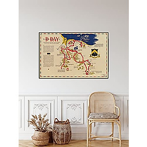 Vintage Photograph of Normandy D-Day WW2 Map Print, 1994 World War 2 Wall Art D-Day Military Decor Gifts - Historical Poster and Art Prints War Military American History (16x24)