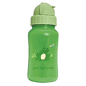 green sprouts Straw Bottle | Silicone straw promotes healthy oral development | Flip-cap locks to prevent spills, 2 straw drinking options: traditional & tilted, Dishwasher safe