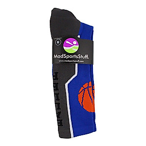 MadSportsStuff Baller Basketball Logo Crew Socks (Royal/White, Small)