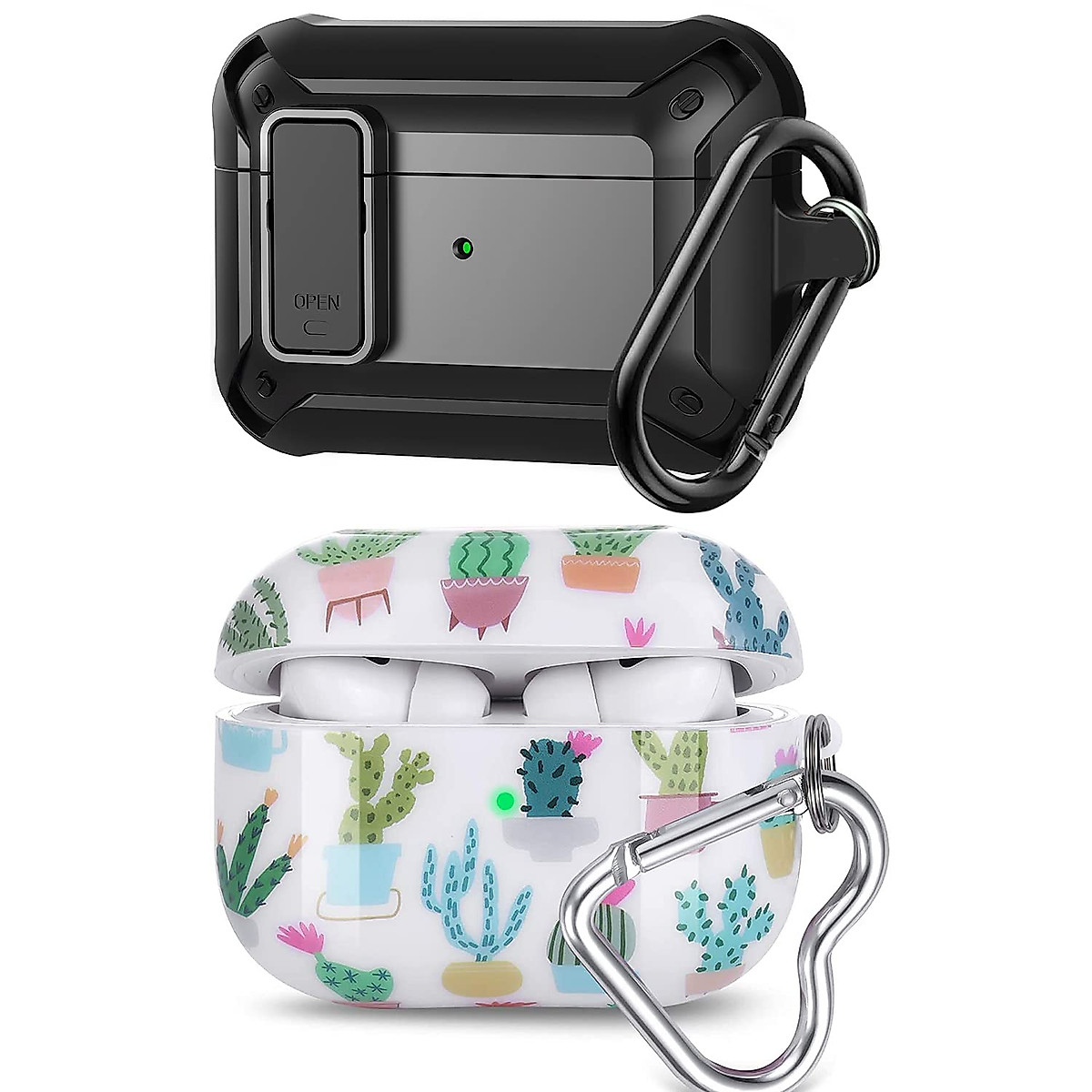Olytop Airpods Pro Shock Case with Lock Black+Airpods Pro Protective Case Cactus