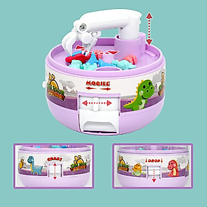 Mini Claw Machine for Kids&adults,Purple,24 Tiny Stuff prizes,dinosaur miniature game,travel claw games,Birthday Gifts for 3-10 Years Old Boys Girls,Mini vending machine eraser set,Travel claw games