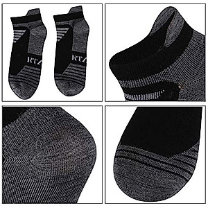 RTZAT Wool Running Socks, 90% Merino Wool Socks Men and Women No Show Low Cut 3 Pairs Cushioned Athletic Moisture Wicking Running Ankle Sock,Black&Dark Gray, Medium