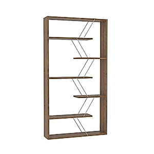 DSHADE Modern 6 Tier Book Shelf Solid Wood Tall Bookshelf Organizers Open Display Shelf Book Home Office Furniture Bookcase Open Display Shelf for Living Room Home Office (Walnut/Chrome)