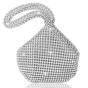 Hysagtek Silver Purse for Women, Small Silver Rhinestone Purse Sparkly Bag, Sparkly Purses, Rhinestone Clutch, Sequin Purse, Silver Clutch Purses for Women Evening Wedding Party, Mini Size