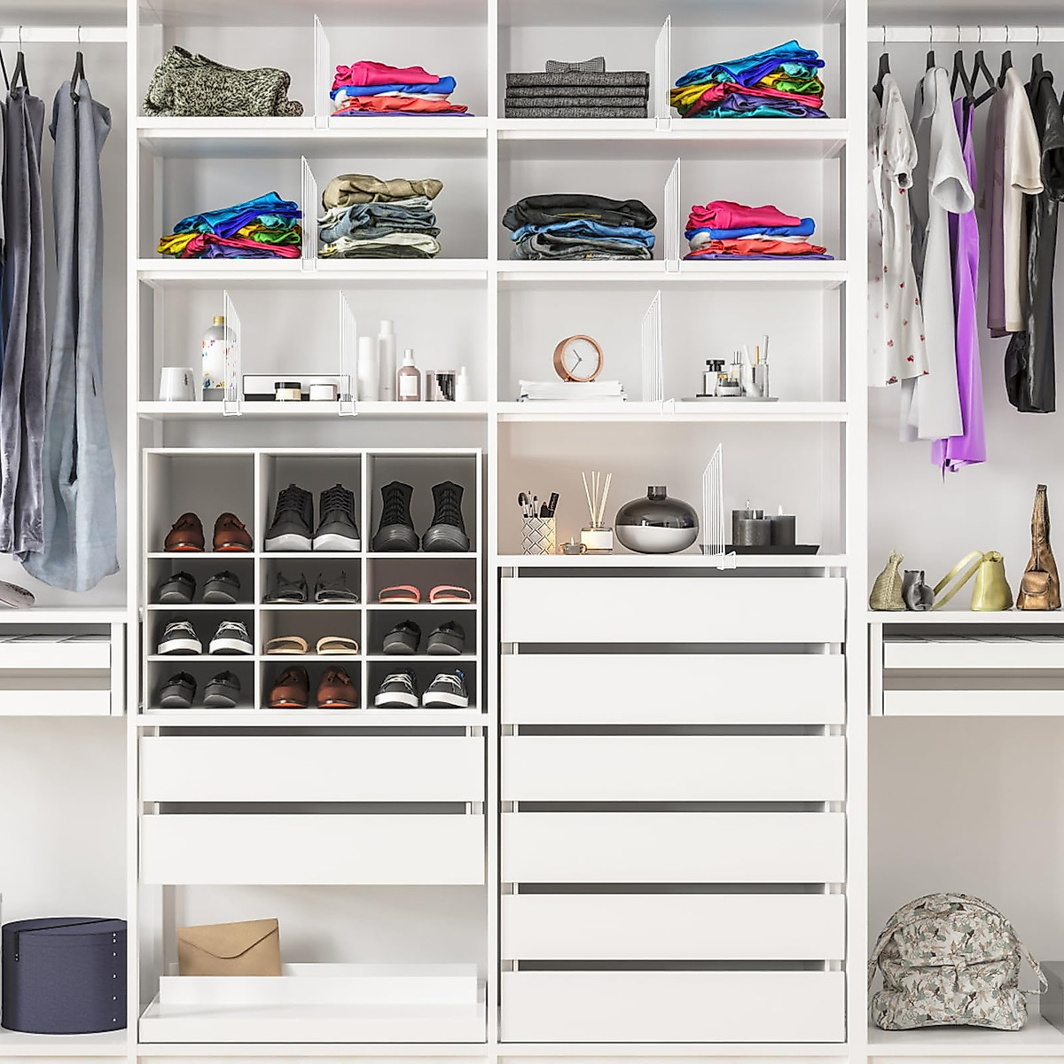 Fineonly 8 Pack Shelf Dividers for Closet Organization Metal Closet Shelf Divider Set Shelf Divider Closet Shelf Organizer Towel Shelf Divider for Wooden or Vertical Shelve Storage Organization