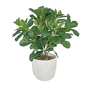 Hisow Artificial Potted Plant Leaves, 16.9" Artificial Shrubs Plants Arrangements Fake Eucalyptus Leaves with Vase Faux Greenery Leaves for Home Garden Table Centrepieces Garden Décor