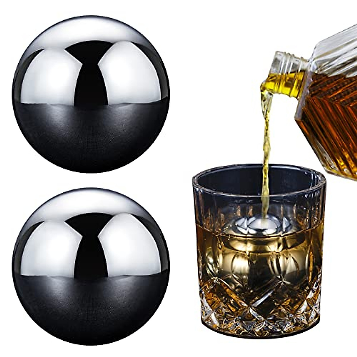 Sunjoy Castle Whiskey Stones Stainless Steel Metal Ice Cube Golf Ball 2.2" Wine Ice Balls for Whiskey Stainless Steel Ice Cube Whiskey Balls Whiskey Chilling Stones Gift Set of 2
