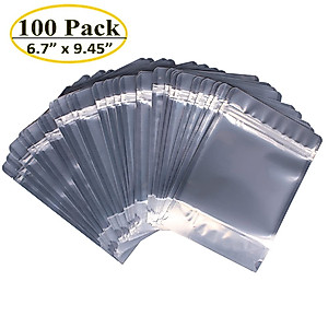 Belinlen 100 Pack 6 x 9 Inch Stand Up Pouch Bags Zipper Mylar Bags Clear Front with Aluminum Foil Back Reusable Food Storage Bags for Multipurpose with Gusset Bottom(5.5mil Thickness)
