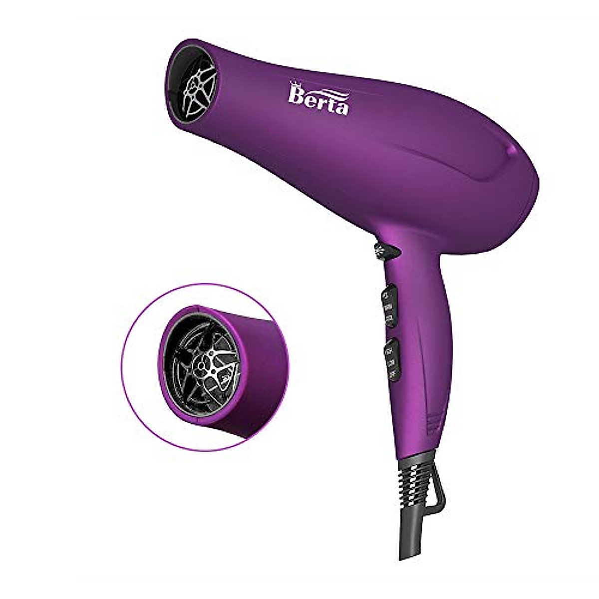 Matte Purple Hair Dryer 1875W Powerful Fast Drying Negetive Ion Blow Dryer Strong Air Flow 2 Speed & 3 Heat Settings DC Motor Plus One Concentrator