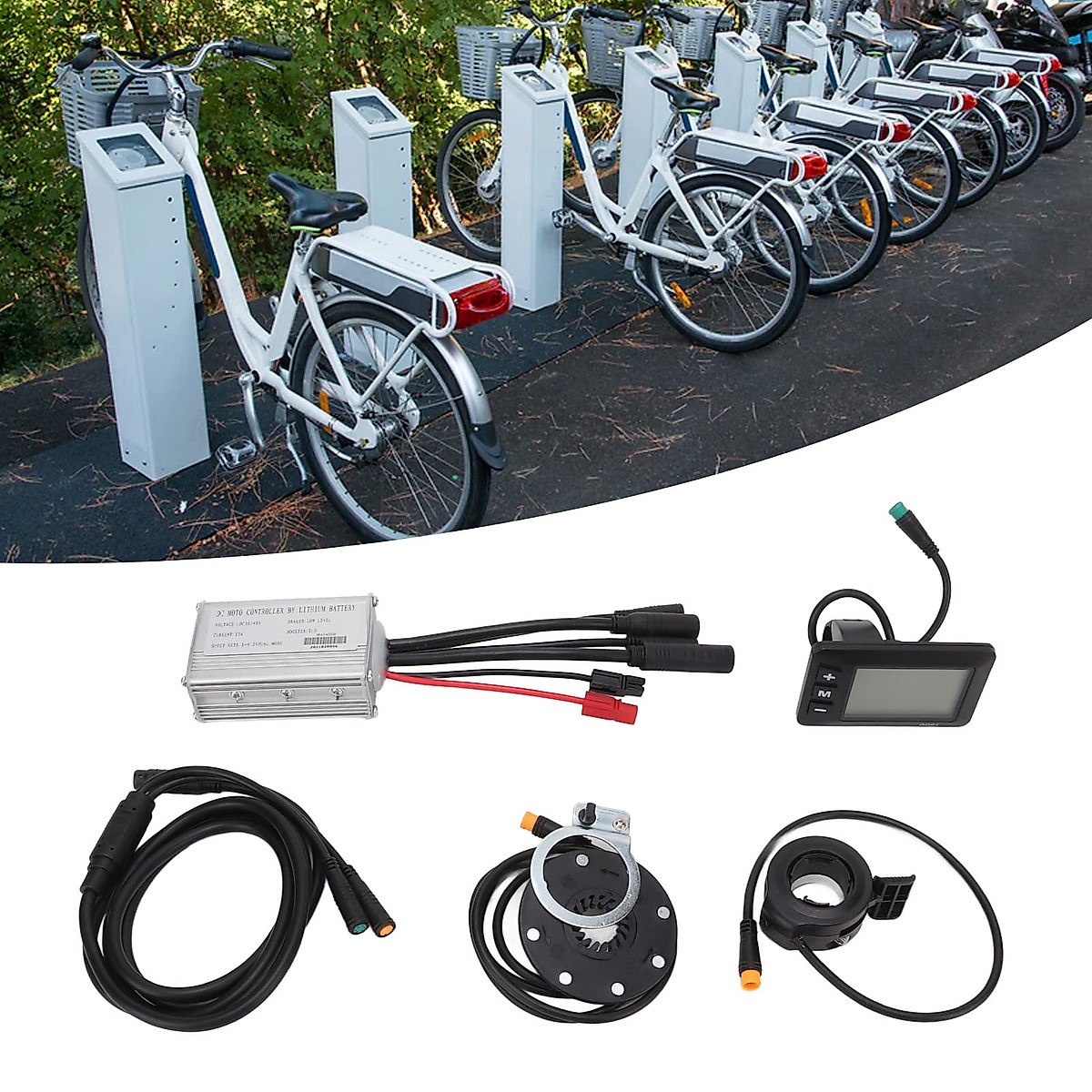 VGEBY Electric Bike Conversion Kit, Electric Bike Motor Controller 15A Common Speed Controller 36V 48V with GD01 Panel 1 to 2 Cable Fully Waterproof Kit