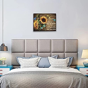 DRAWPRO Rustic Farm Sunflower Wall Art Sunflower Dragonfly Canvas Print Paintings Framed Inspirational Quotes Pictures Modern Home Decor For Living Room Kitchen Bathroom Ready To Hang,12x16 Inch