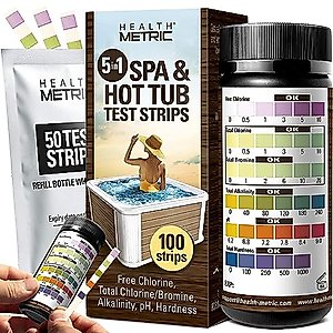 Spa and Hot Tub Test Strips - 100 ct - 5 Way Chemical Testing Strip Kit Tester for Chlorine & Bromine Spas & Tubs - Calibrated for Warm Water to Maximize Accuracy - FC TC/TB Alkalinity pH & Hardness