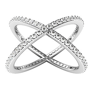 Metal Factory Sterling Silver 925 Cubic Zirconia CZ Criss Cross X Long Ring Sz 6