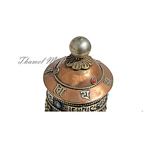 Table Top Copper Brass Tibetan Buddhist 8 Lucky Symbols Prayer Wheel