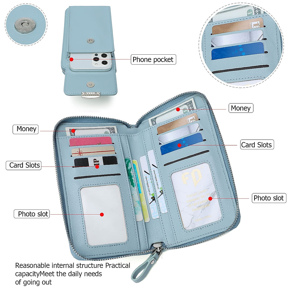 myfriday Small Wallet for Women PU Leather Phone Checkbook Organizer Zipper Coin Purse