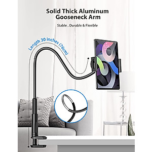 Tablet Stand Holder for Bed, Gooseneck Mount with Adjustable Flexible Arm Compatible with iPad Air Pro Mini, Samsung Tab, Nintendo Switch Kindle Other 4.7"-12.9" Device
