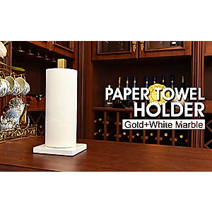 LUTAVOY Paper Towel Holders Kitchen Standing Paper Towel Roll Holders with Marble Base Copper Plated(KZ20 Gold&White)