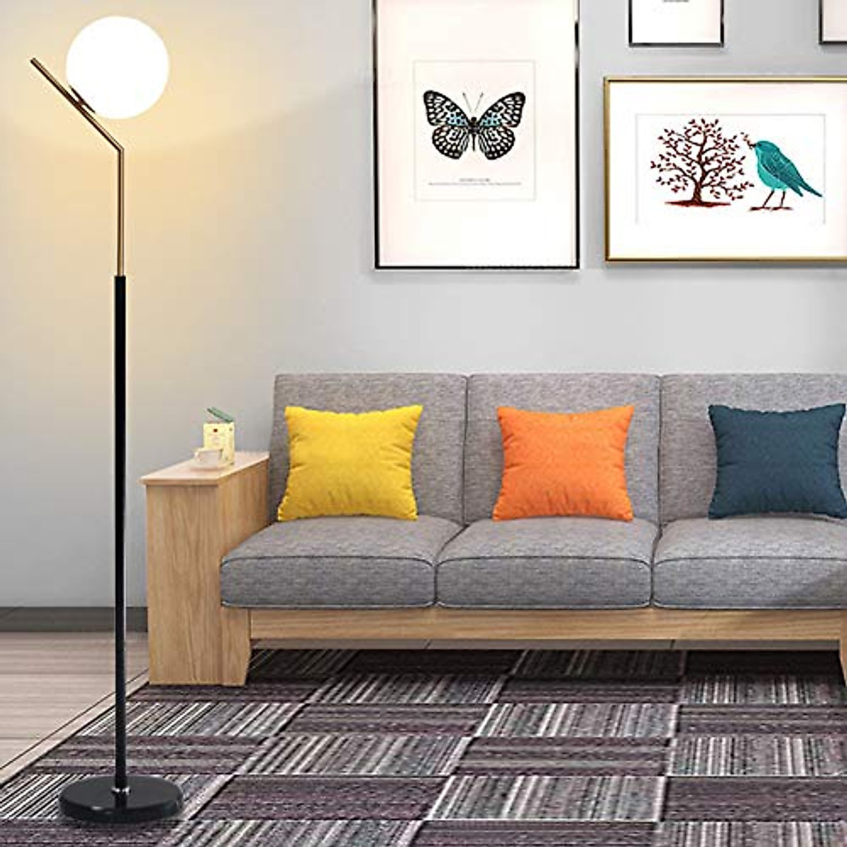 Hsyile Lighting KU300207 Modern Creative White Glass Ball Floor Lamp for Living Room,Bedroom,Office,Hotel,1 Light