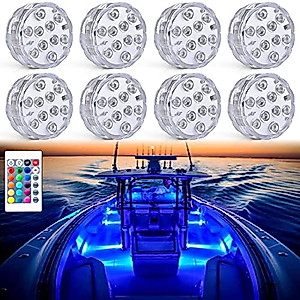 Seaponer Boat Lights Wireless Battery Operated, Waterproof Marine Led Light for Deck Light Courtesy Interior Lights, for Fishing Kayak Duck Jon Bass Boat, RGB Multi Color Remote Controlled, 8pcs