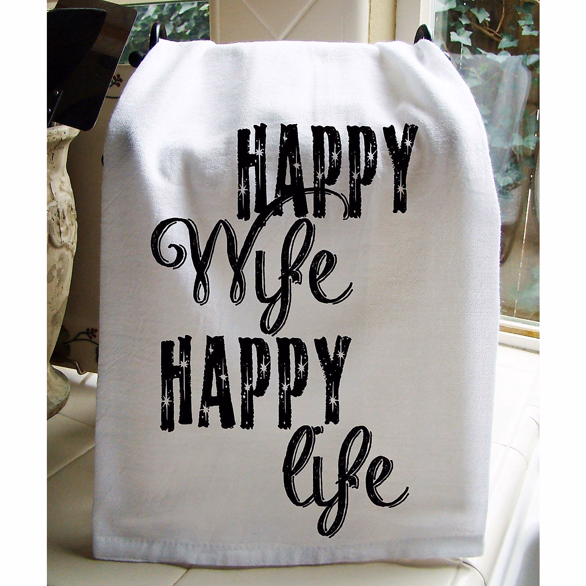 Happy Wife Happy Life tea towel handmade kitchen gift