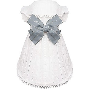 Jingmezhi Pet Cotton Embroidered Back Bowknot Hollow Out Dresses for Cat Dog Daily Clothing (S+(6.6lb~7.7lb))
