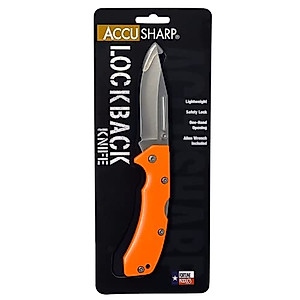 ACCUSHARP Folding Knife with Allen Wrench - Lockback Pocket Knife with Clip - Stainless Steel Sport Knife for Outdoor Use, Hunting, Fishing, & Camping - Orange