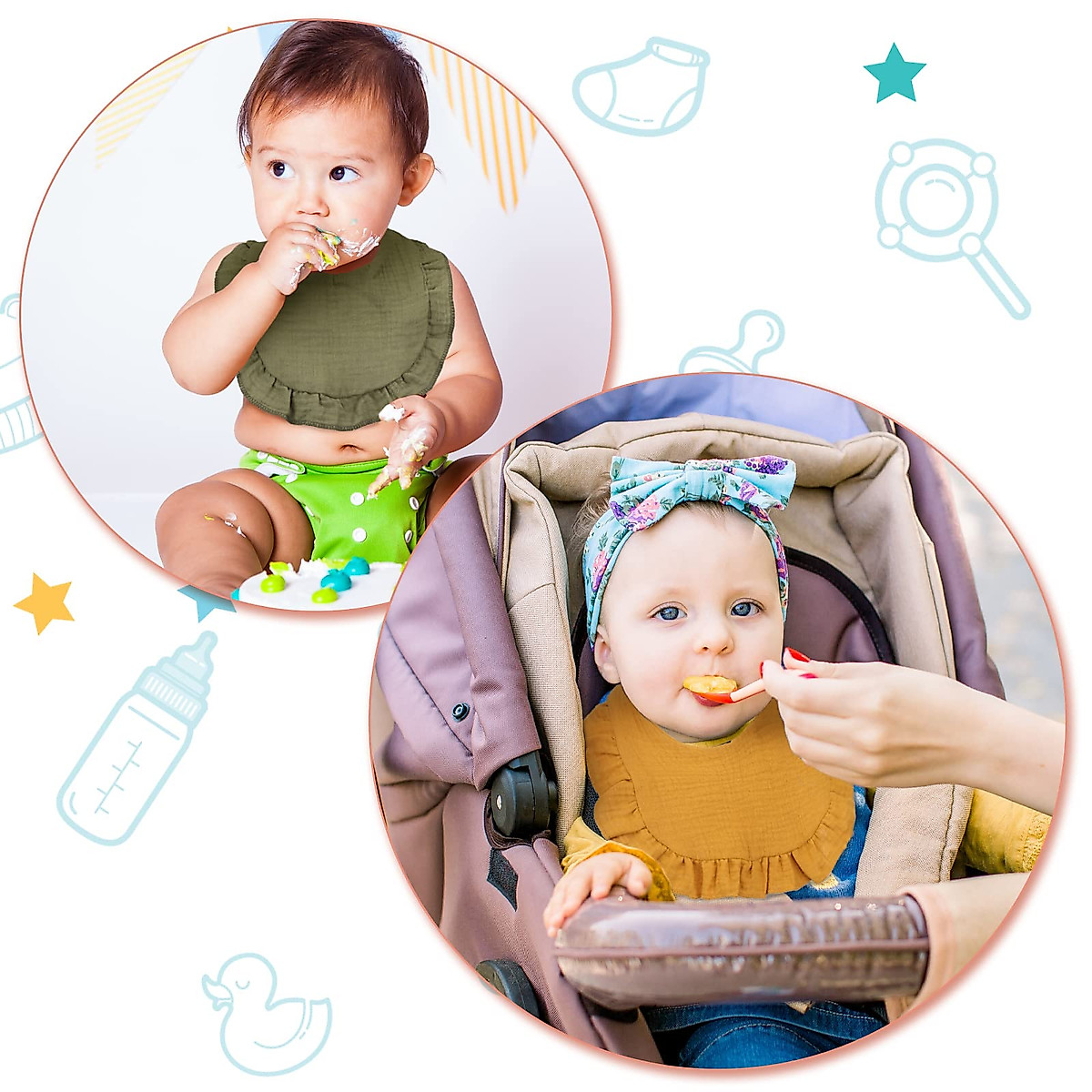 Newcotte 48 Pcs Muslin Baby Bibs Girl Bulk Baby Bandana Drool Bibs Adjustable Cotton Infant Teething Bibs Unisex Soft Solid Color Newborn Bibs for Girls and Boys Toddler Infant Eating, 24 Colors