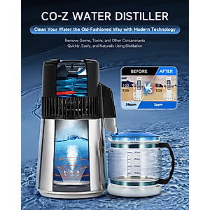 CO-Z Water Distiller for Home, 1350W 4L Distilled Water Machine for CPAP Machine with Control Panel & Glass Container, 1.1 Gal. Stainless Steel Water Distilling Equipment with Essential Oil Wine Modes