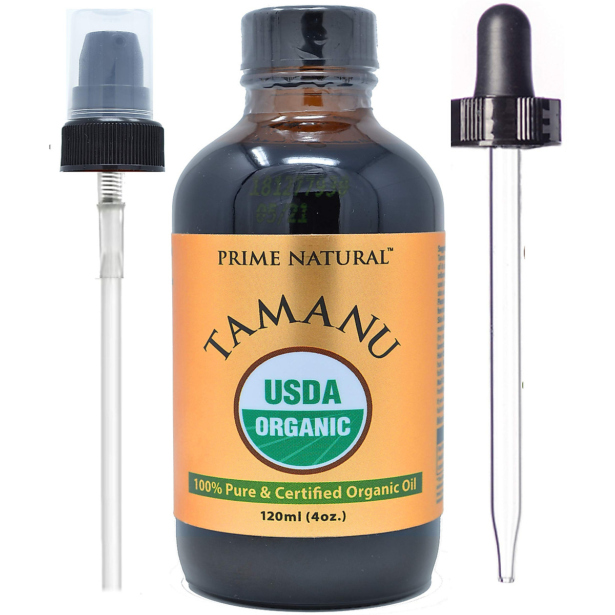 Prime Natural Organic Tamanu Oil - USDA Certified, 100% Pure, Cold Pressed, Unrefined, Virgin (4oz / 120ml) for Face, Hair & Skin Care - Natural Moisturizer