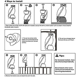 YOFIT Solar Bird Scarecrow Fake Horned Owl Decoy, Bird Repellent Garden Protectors, Natural Enemy Pest Deterrent Scarecrow