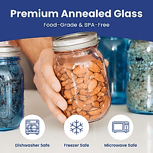 Wallaby 16oz Regular Mouth Pink Mason Jars with Lid & Seal Bands - Airtight Glass Container for Canning, Pickling, Food Storage, Candles, Home Decor, Overnight Oats, Fruit, Jam, Jelly or DIY (4-Pack)