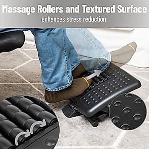 Mind Reader Adjustable Height Ergonomic Foot Rest with Massage Rollers, Black