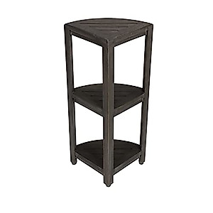 CoastalVogue Teak Shower Corner Shelf 3-Tier Wood Corner Shower Bench with Shelf 32" Snazzy Corner Shower Foot Stool in Antique Gray Finish for Indoors and Outdoors