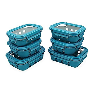 Balxajump[18 pieces 6-packs]Glass Food Storage Containers Mixed Set with Silicone Sleeve Airtight Lids for Lunch Box Meal Prep Microwave Oven Freezer Dishwasher Leak Proof Organization BPA-Free Green