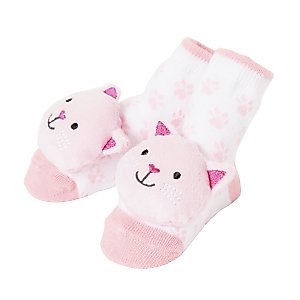 Baby Dumpling C.R. Gibson Cat Rattle Sock Booties for Newborns, Infants, and Babies - 1 Pair